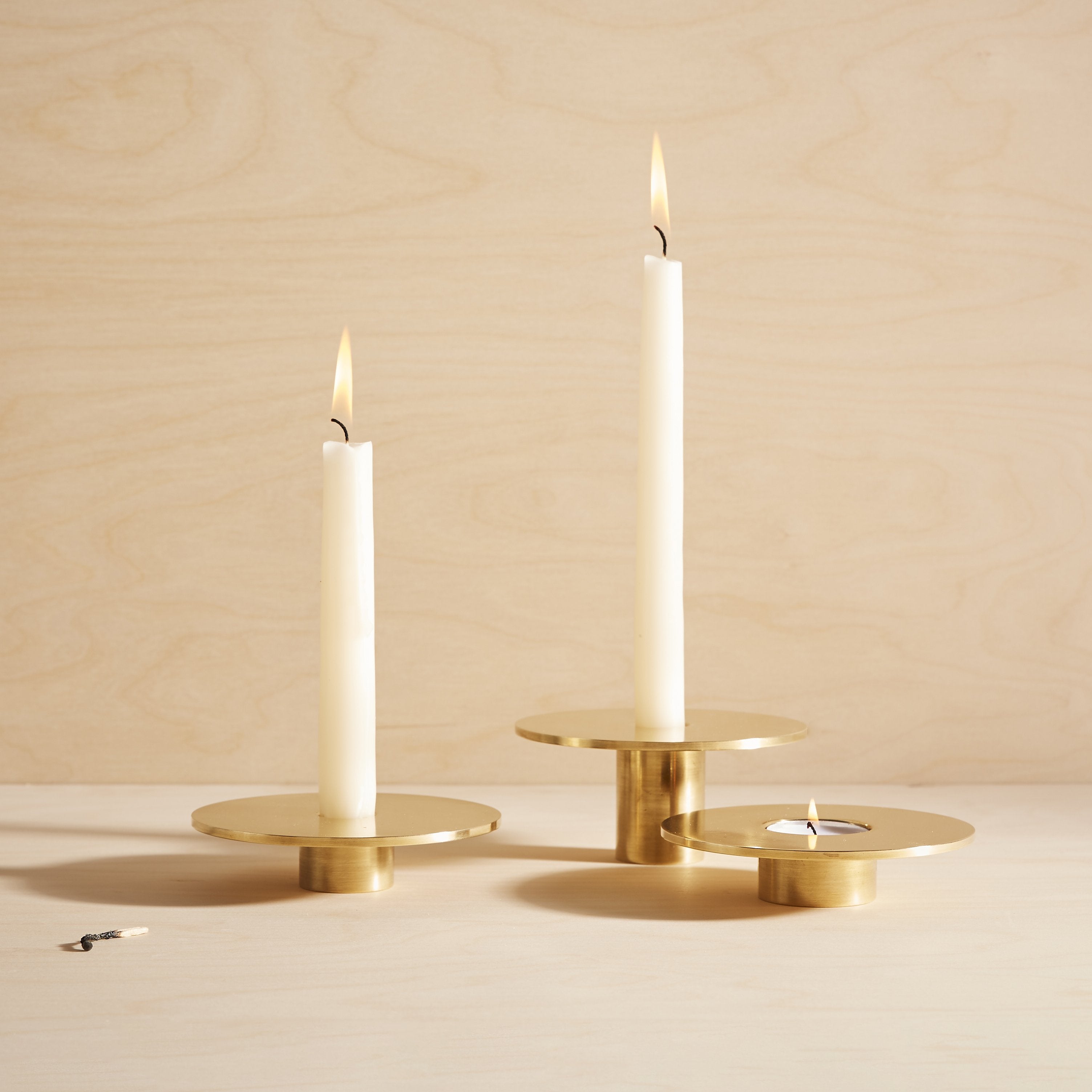 Eclipse candle holder in solid brass, Brushed finish – Aaron Probyn